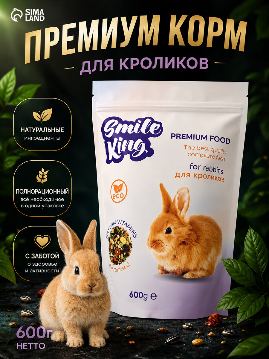 Корм для кроликов Smile King премиум, дой-пак пакет, 600 г