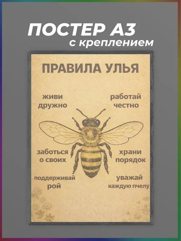 Постер "Пчела - Правила улья", 42 см х 29.7 см