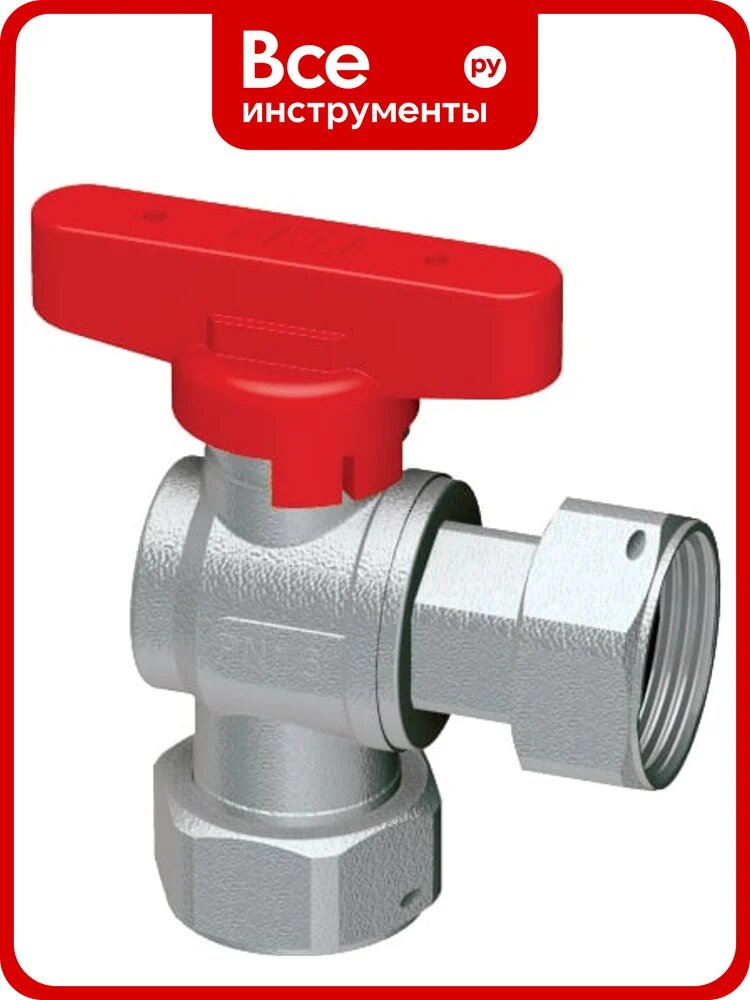 Шаровой кран FAR хром, 3/4" накидные гайки, бабочка, красный, угловой FS 3099 34RC