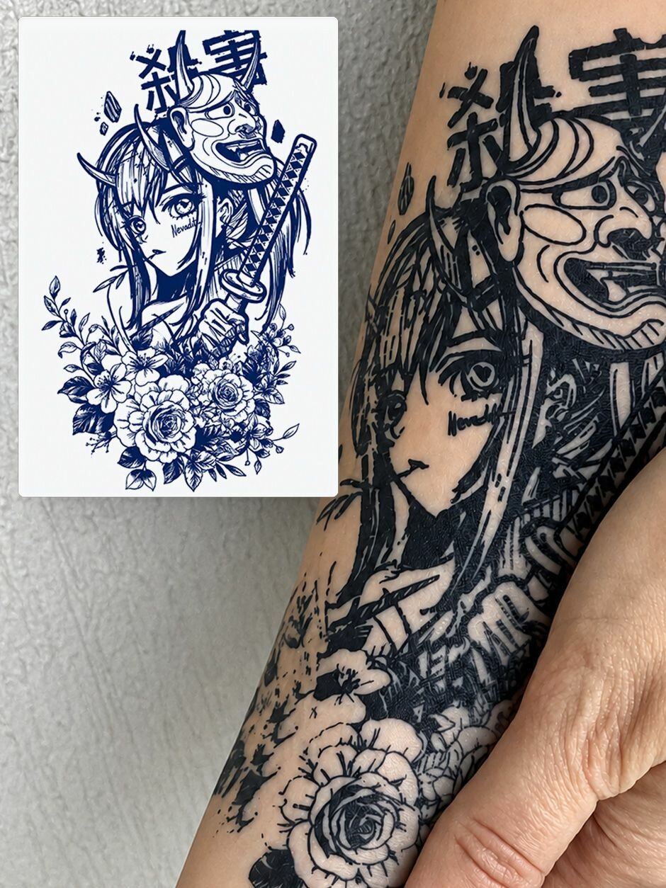 Tattoo'шки Временная тату без пленки "Тян" 10*15см (темнеет через 24 часа) без пленки темнеет через 24 часа 10*15см тян
