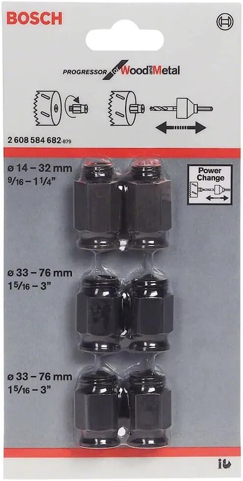 Адаптеры Bosch Power Change 2 608 584 682, набор 6 шт, для коронок 14 210 мм
