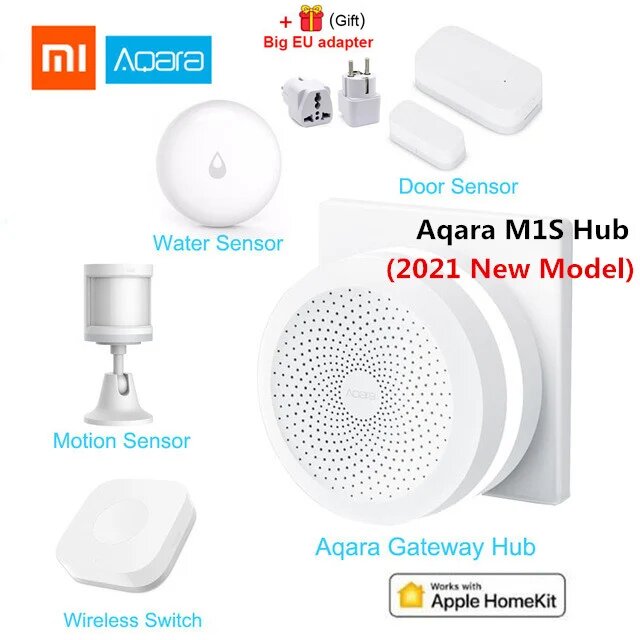 Гейтвей-хаба Aqara M1S, наборы умного дома, датчики температуры Zigbee, дыма, двери, движения, пульт дистанционного управления, работают с приложением Xiaomi, HomeKit-Aqara 5 в 1