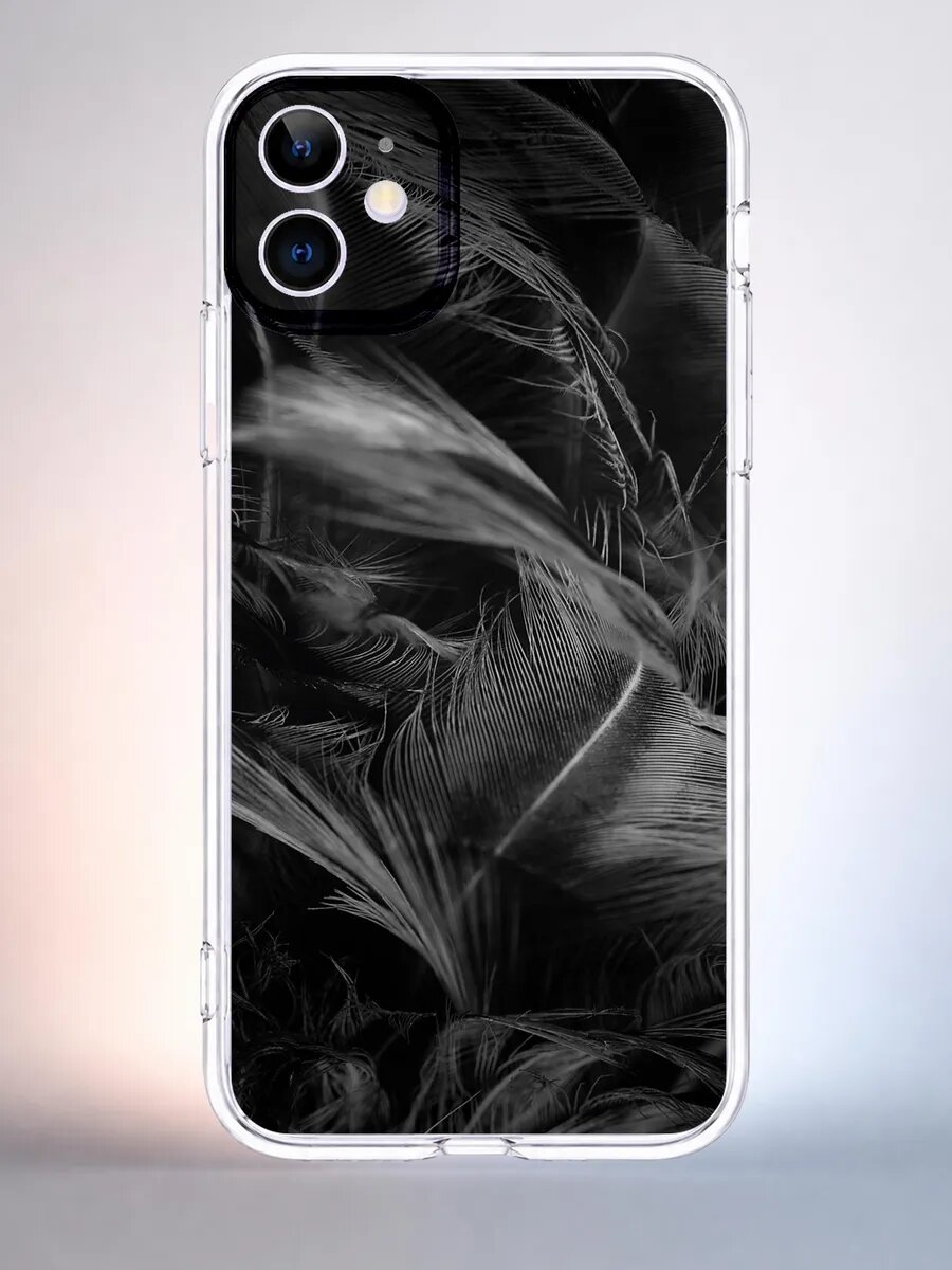 Чехол iPhone 11 Тёмные перья силиконовый прозрачный