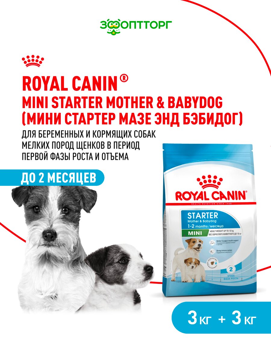 Сухой корм Royal Canin Mini Starter для щенков до 2 месяцев, беременных и кормящих сук, Птица, 3 кг х 2 шт.