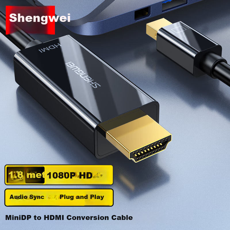 Кабель-адаптер Шэнвэй Mini DP в HDMI 1.8м для Apple Mac, видеокарты Razer, Thunderbolt интерфейса к проектору