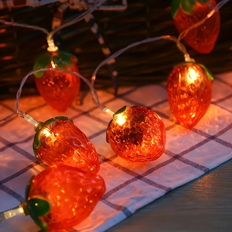 Светодиодная гирлянда в виде клубники, 10 LED, теплый белый свет, на батарейках, 4.92 фута, для украшения дома и праздника