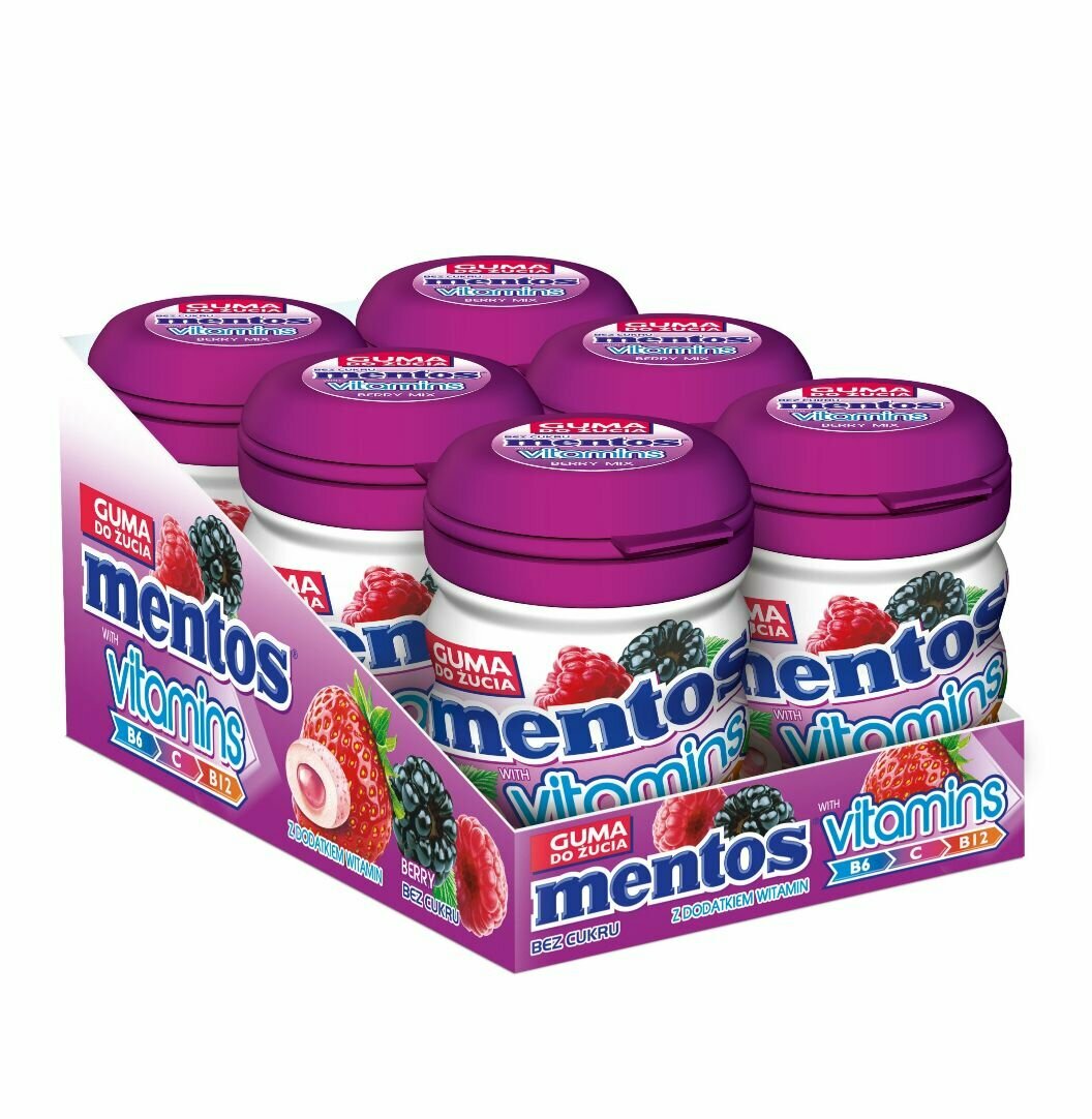 Жевательная резинка Mentos с витаминами и ягодным вкусом, без сахара 6х50 г - 8003440924631