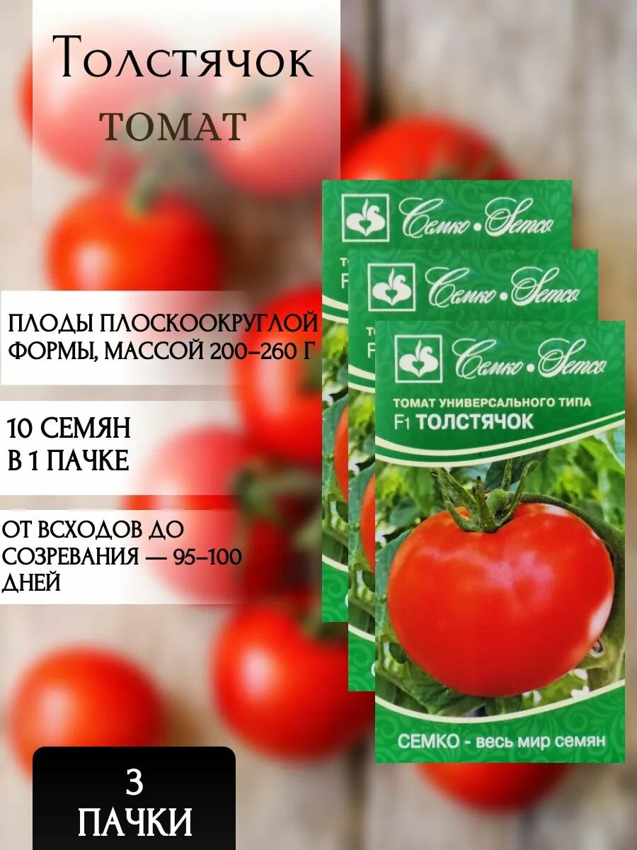Семена, Томат Толстячок, 3 пачки по 10 шт