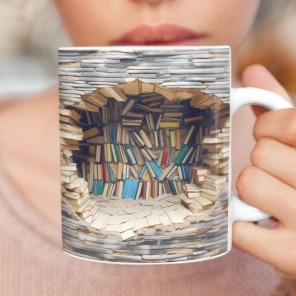 Кружка 3D с книжной полкой, 300 мл, 1 шт, керамика, серый