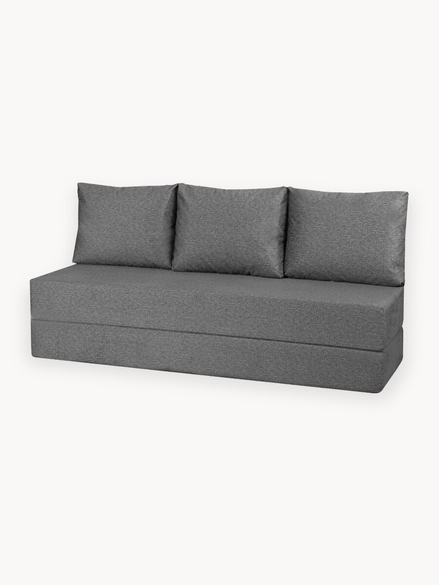 Бескаркасный диван раскладной двухместный прямой Бруклин, книжка, съемный чехол флок темно-серый, 3 подушки Ами Мебель