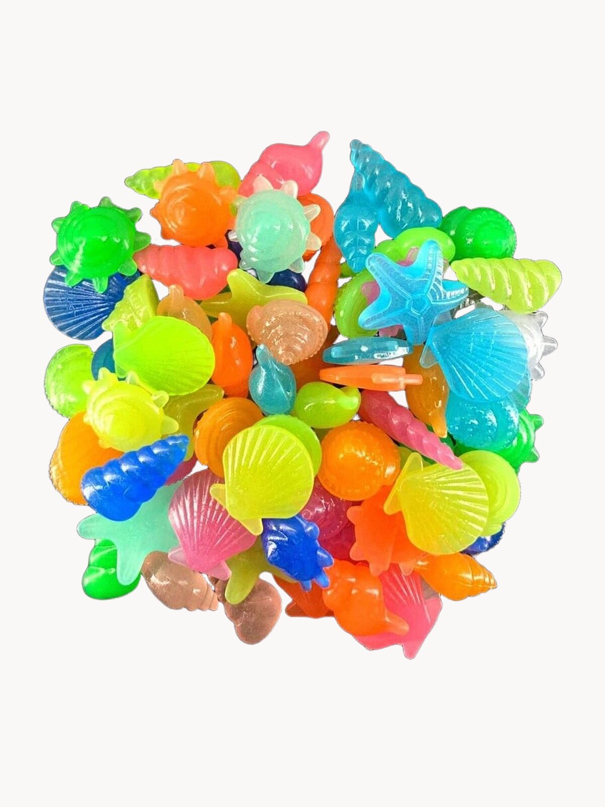 Светящиеся в темноте камни для аквариума 100шт, светящиеся фигурки, ракушки.