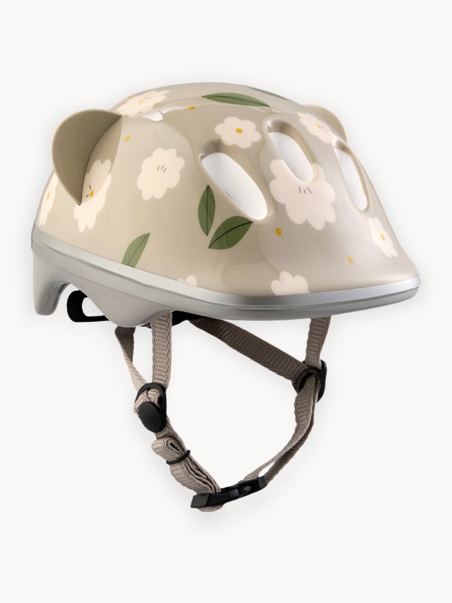 50011, Шлем велосипедный детский Happy Baby SHELLIX, для роликов и самоката, обхват головы 46-54, бежевый с цветами