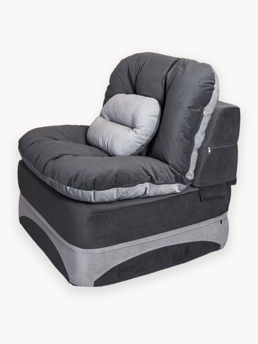 Кресло кровать раскладное, бескаркасное 90*95 см с матрасом Клиффорд, спальное место 90*230 см, серое