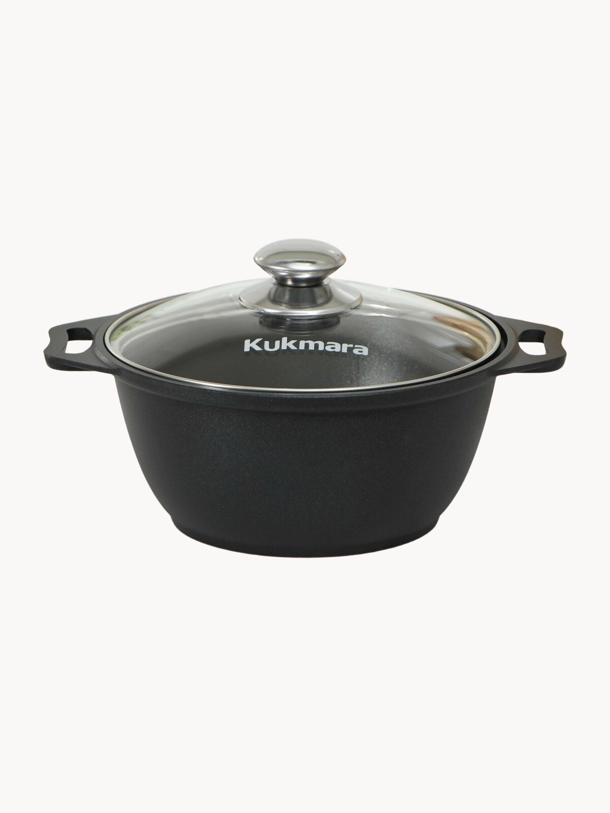 Кастрюля 2 л KUKMARA Традиция, к22а, алюминий, черный, стеклянная крышка