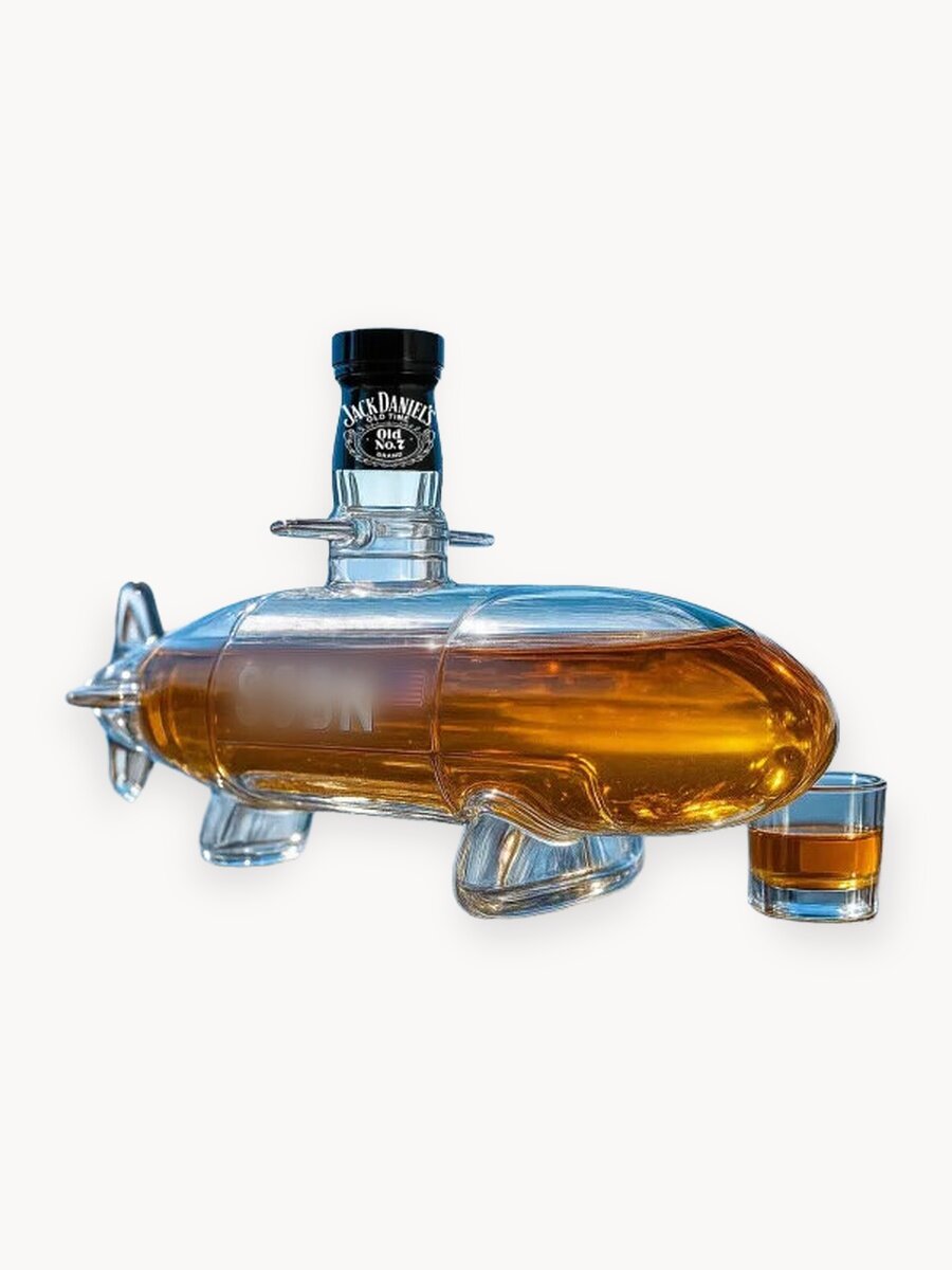 Бутылка для виски "Подводная лодка", стеклянная, винтовая крышка, с рисунком