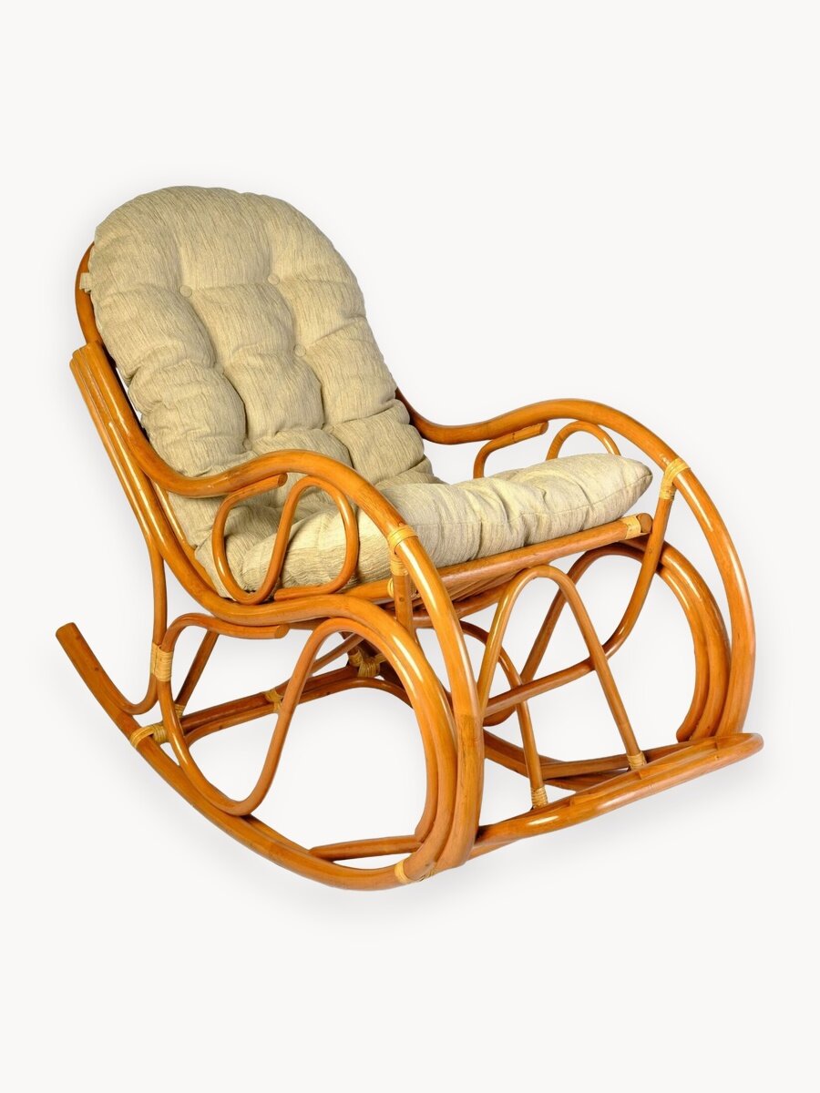 Кресло-качалка из натурального ротанга 05/05В разборное с подушкой, цвет миндаль матовый