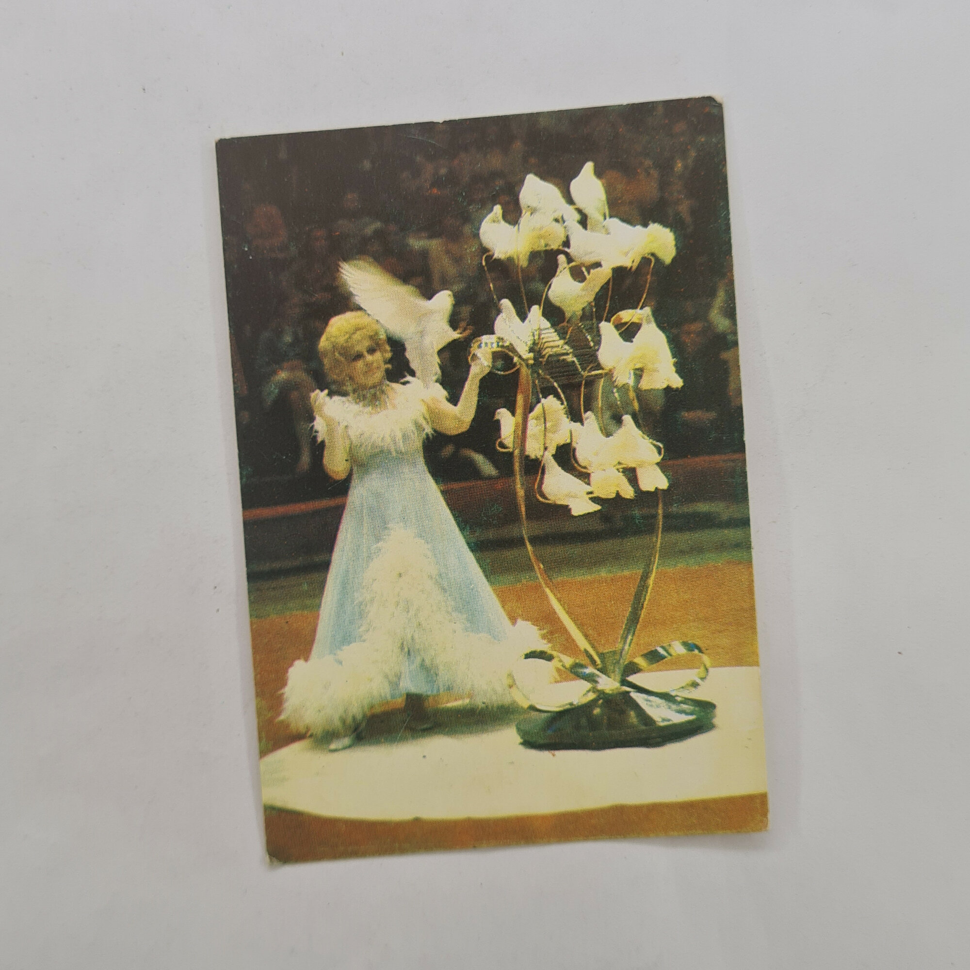 Карманный календарик СССР 1983. Цирковая артистка Эльвира Корчагина с голубями. Советский календарь