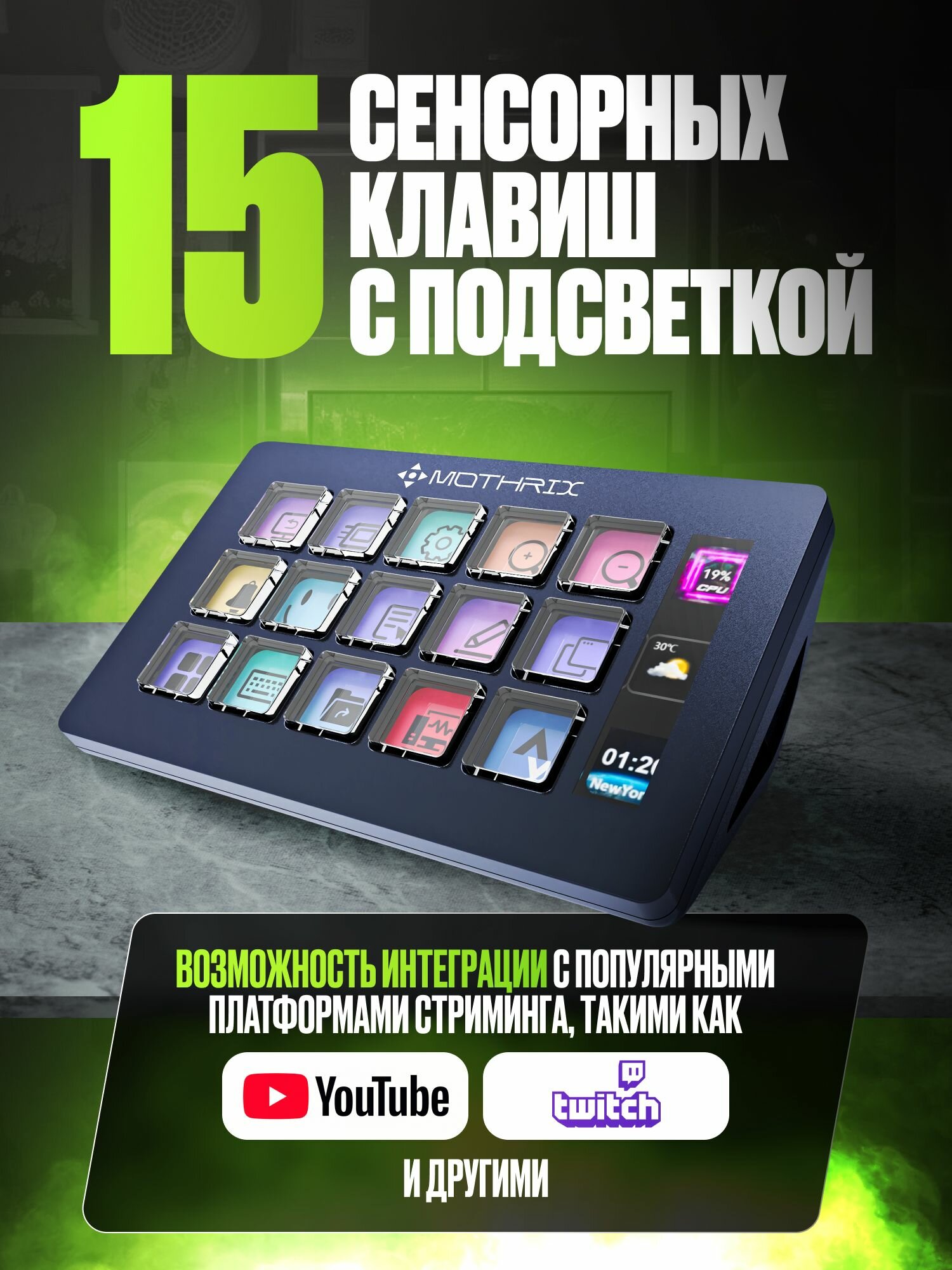 Stream deck контроллер для стриминга Mothrix 15 клавиш — фото 1