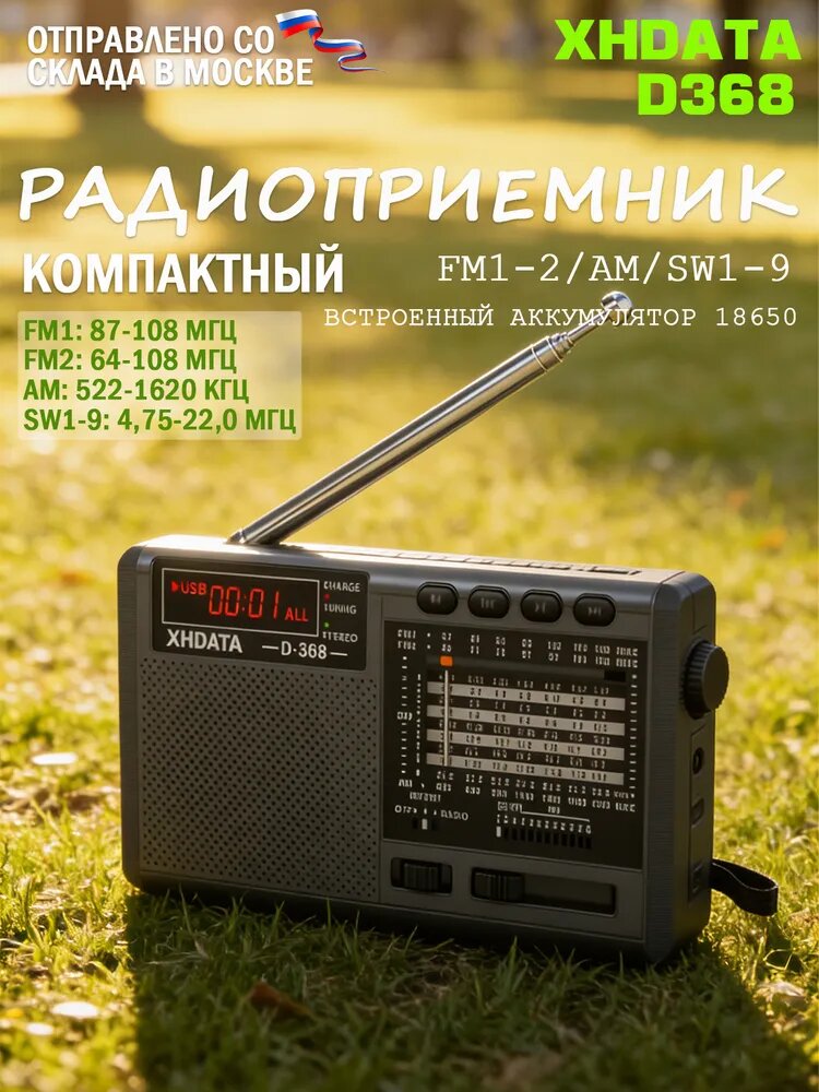 XHDATA Магнитола Миниатюрное стерео радио FM/AM/SW, темно-серый, перламутровый
