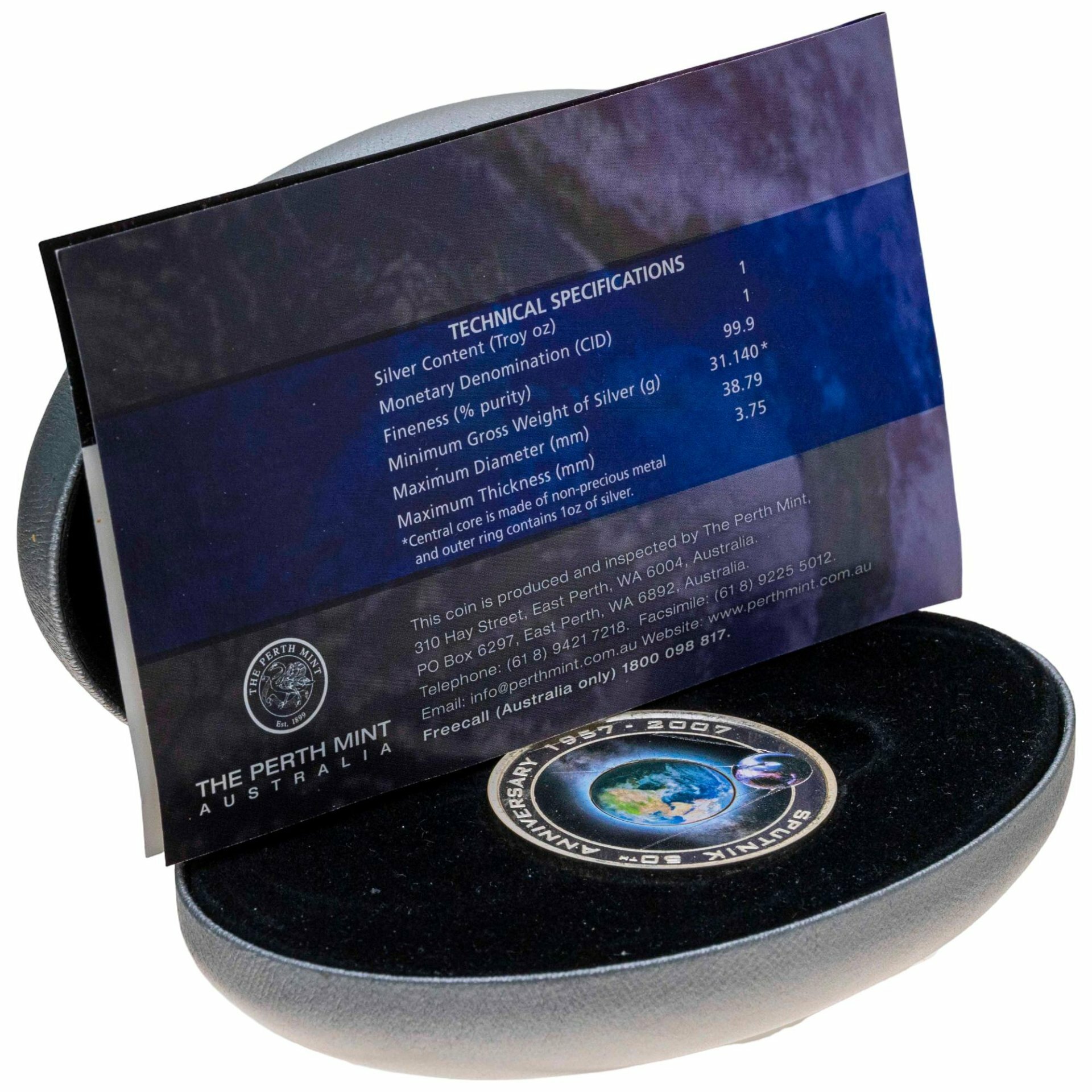 Острова Кука 1 доллар 2007 Proof "50 лет запуска первого спутника" в футляре, Серебро 999