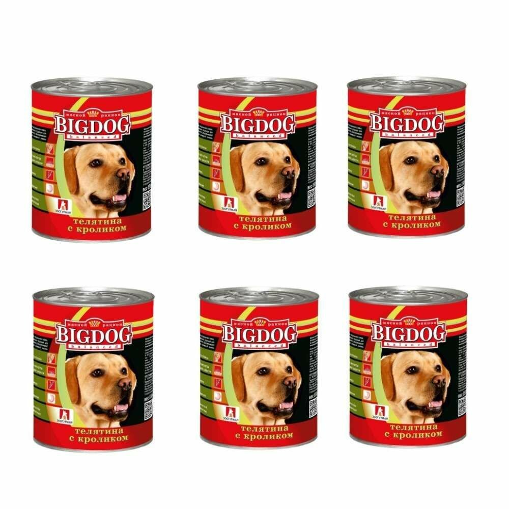 Зоогурман Корм консервированный Big Dog , для собак средних и крупных пород , телятина с кроликом , 850 г, 6 шт