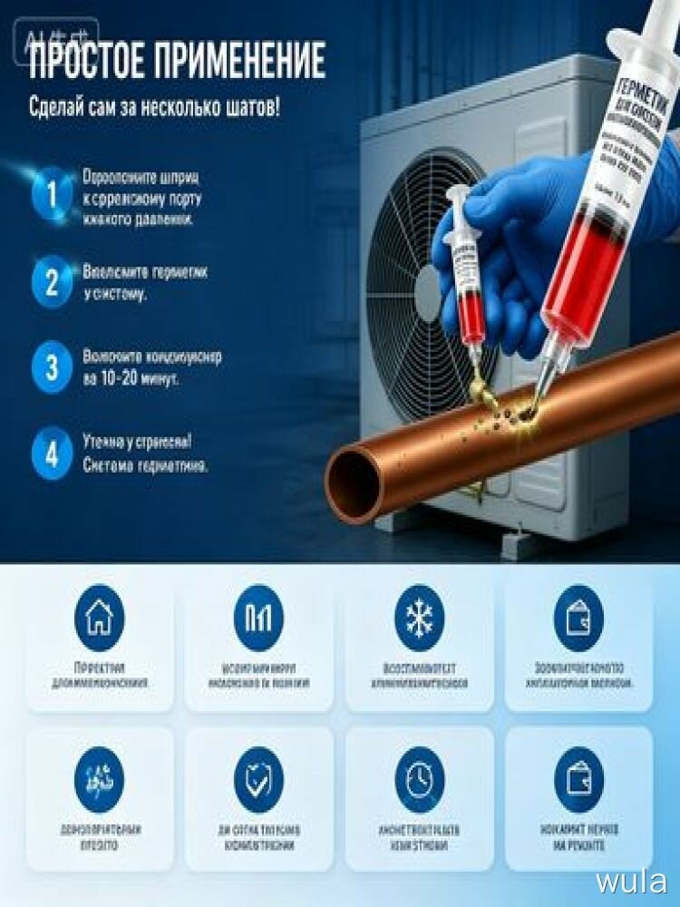 Герметик для систем wula 10 мл простое применение для кондиционера ремонт