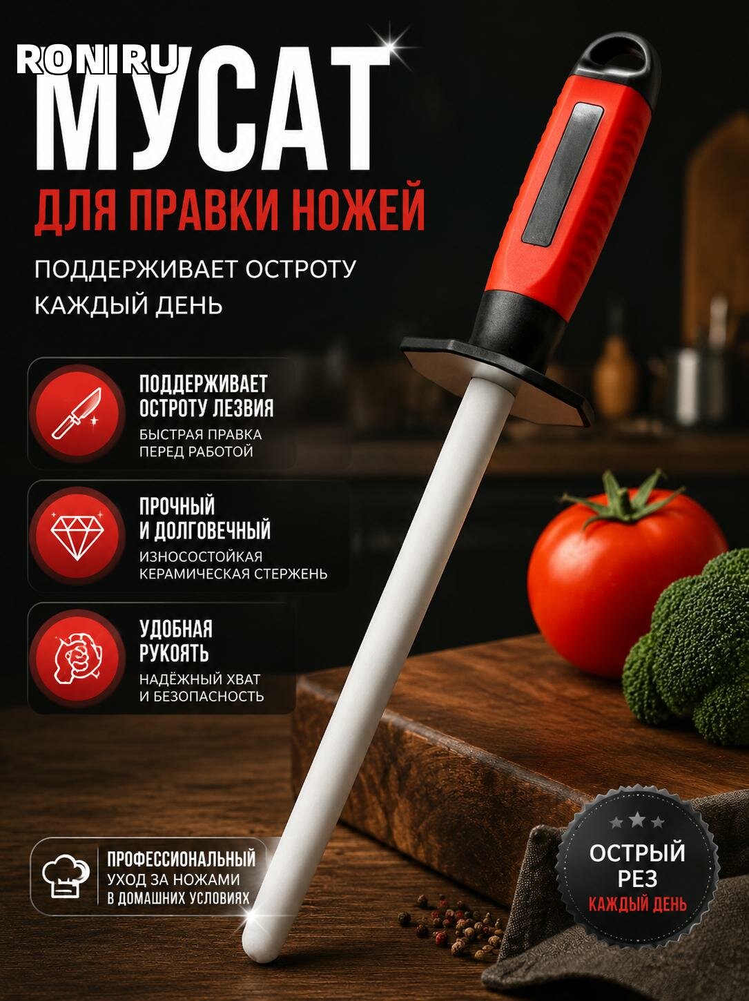 Мусат для правки ножей — кухонный аксессуар для поддержания остроты и быстрой правки лезвия в повседневной готовке