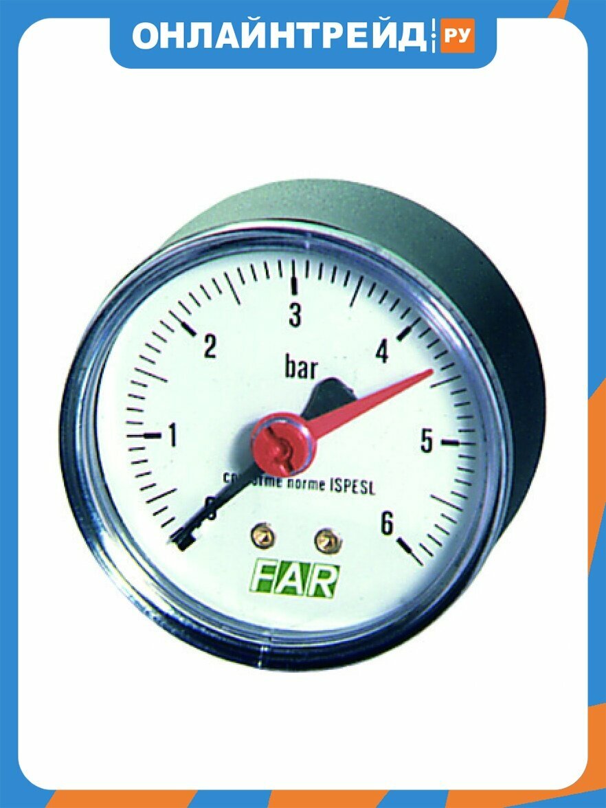 Манометр Far 1/4" (торцевое соед.) , 0-6 бар, - 20-80 °C, O 63 мм