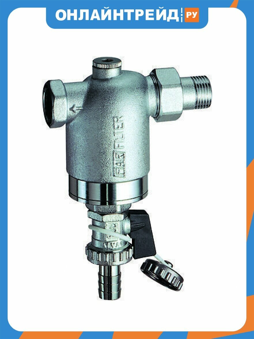 Фильтр Far 1/2" НР-BР, с манометром, 300мкм, Max: 95 °C, 25 бар
