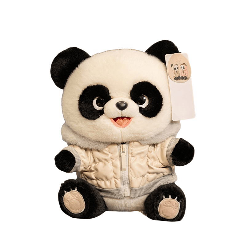 Плюшевая игрушка унисекс 77 SEVEN DREAM Панда в кожаной куртке, Beige Leather Jacket Black White, 30CM EU