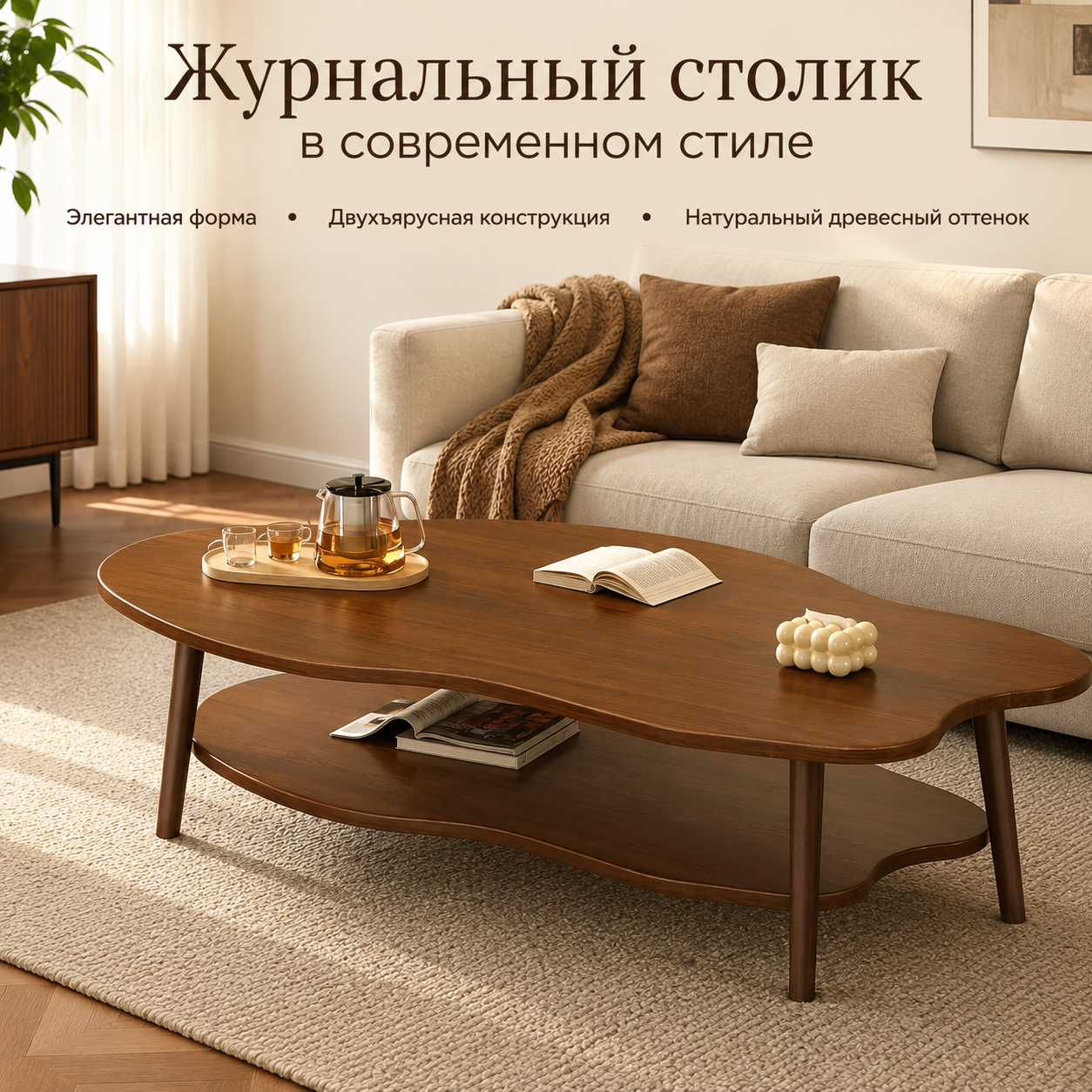 Обеденная группа，Журнальный столик/Два слоя/деревянная панель 80*40*40cm