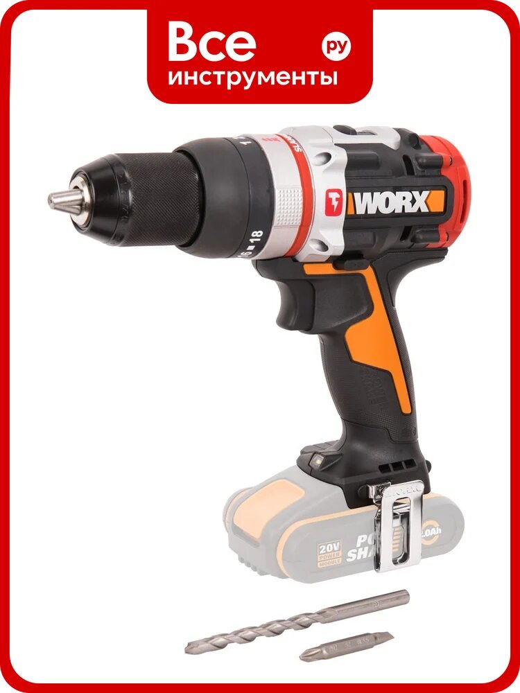 Аккумуляторная ударная дрель-шуруповерт WORX 20 В, 60 Нм, бесщеточная, без АКБ и ЗУ WX354.9