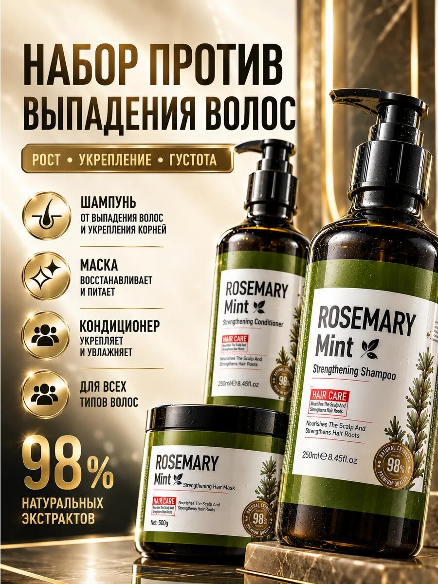 Набор для роста волос 3 в 1: шампунь, маска, бальзам