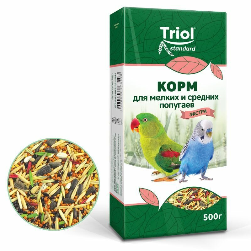 Корм для мелких и средних попугаев "Экстра", 500г, Тriol Standard попугаям 500г