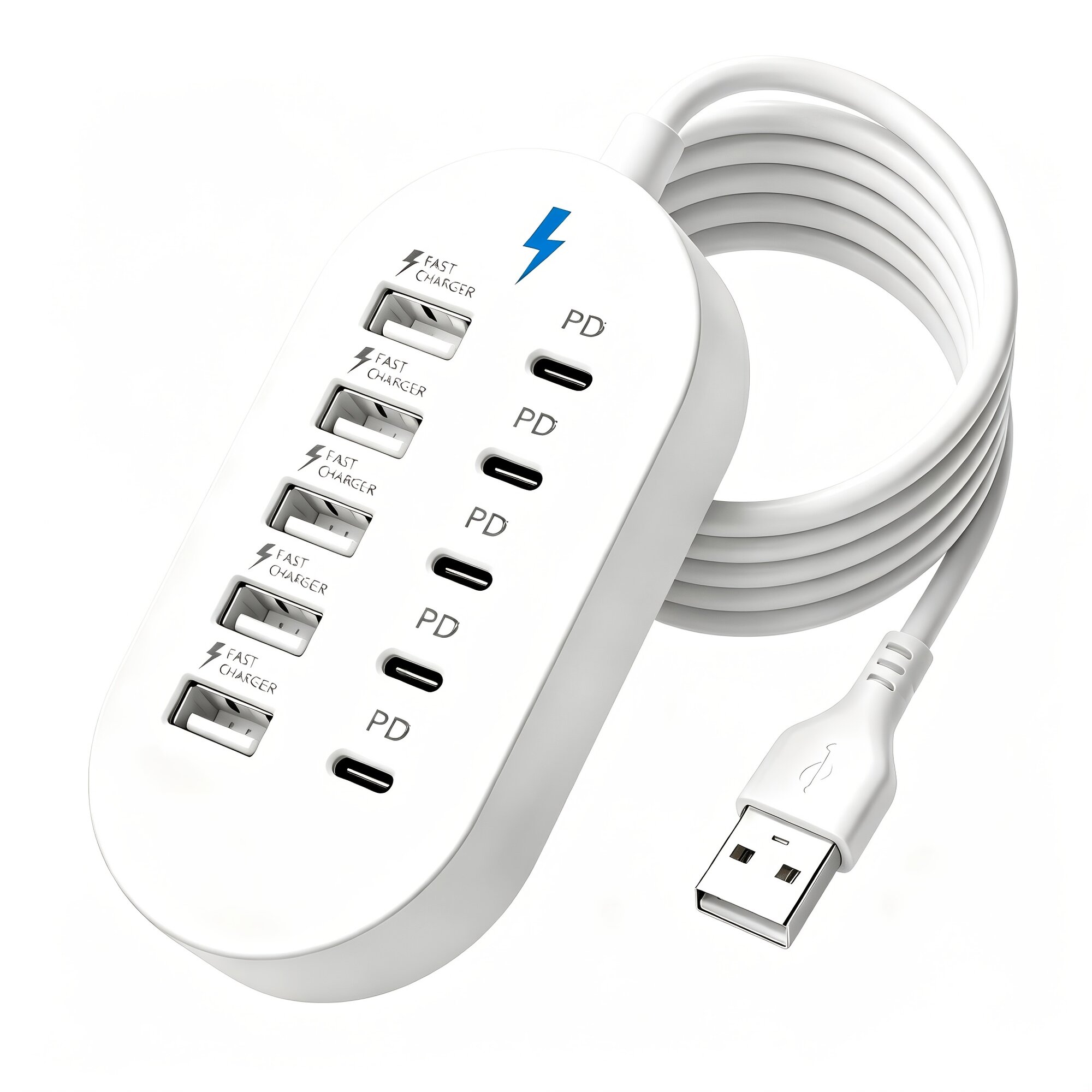 USB-концентратор 10-в-1 с 5 портами Type-C (поддержка быстрой зарядки PD) и 5 портами USB-A, белый