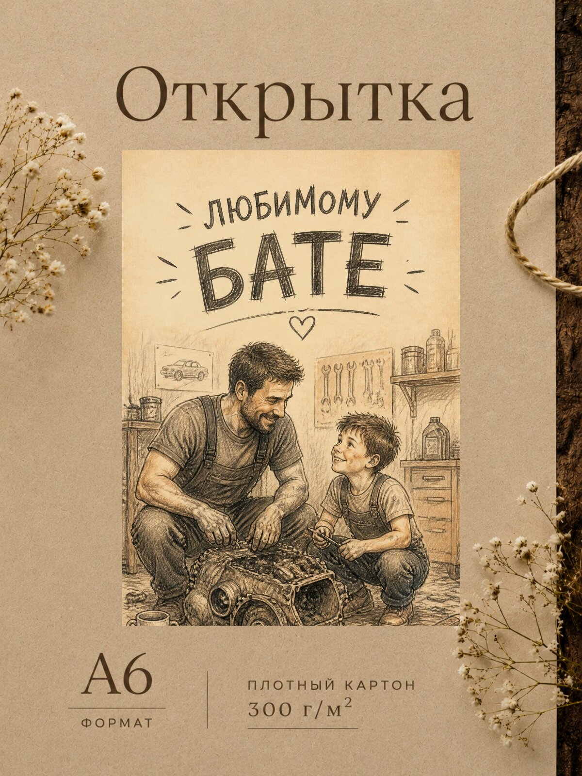 Открытка любимому бате открытка на плотной матовой бумаге, формат А6 10,5 14,8 см