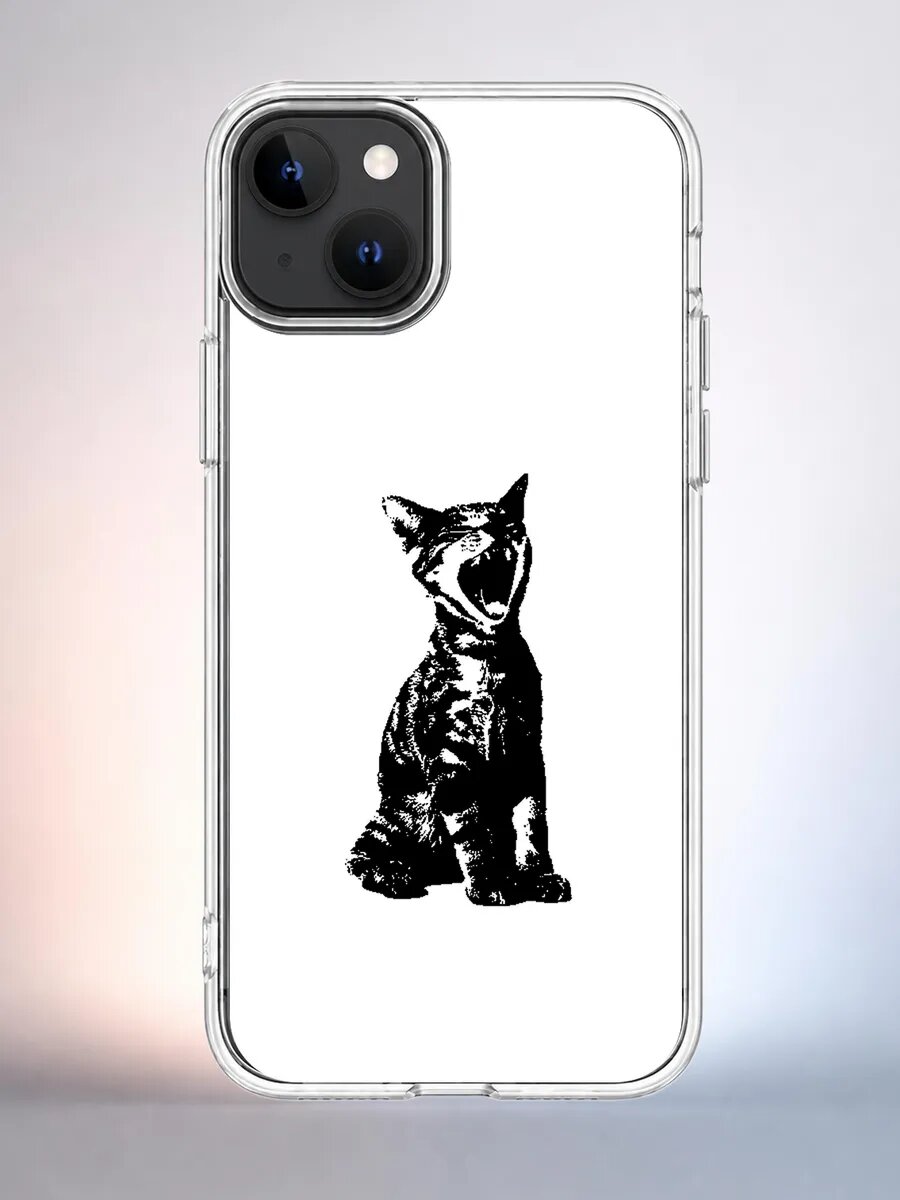 Чехол iPhone 15 зевающий котёнок силиконовый прозрачный
