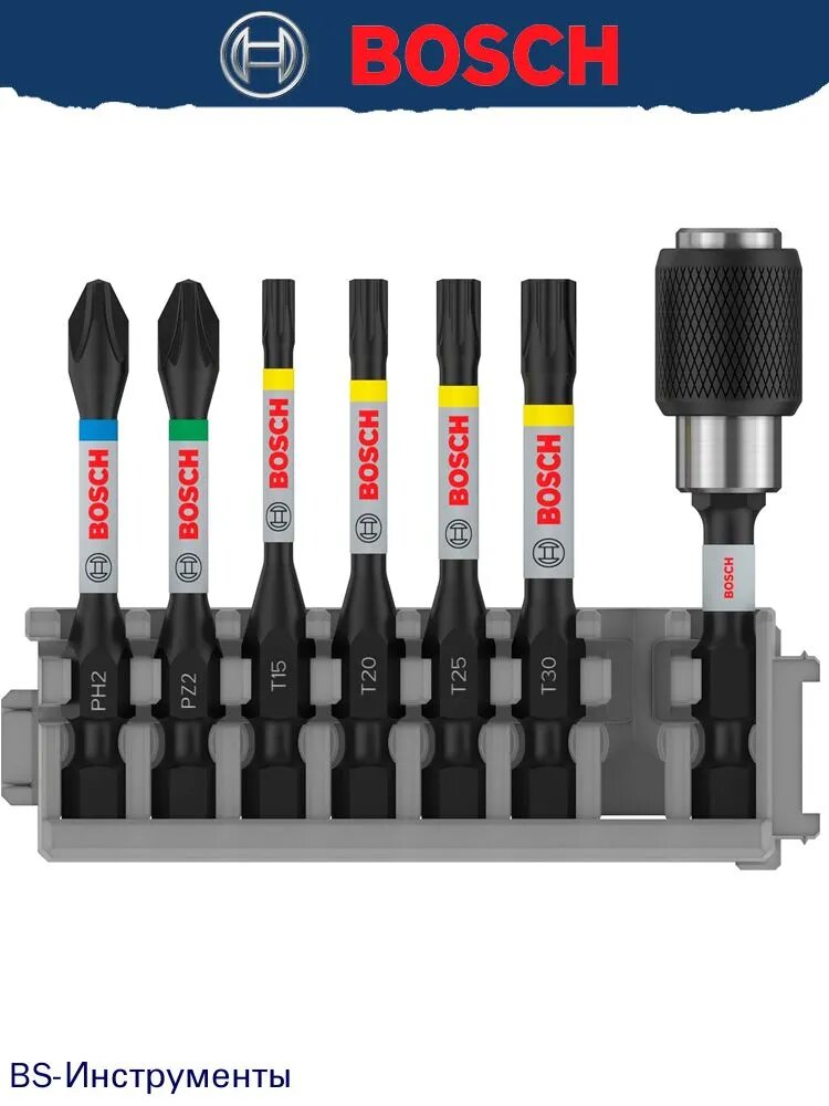 BOSCH 2608522327 Профессиональный набор из 7 ударных отверток с битами, длина 55 мм, аксессуары для ударных дрелей