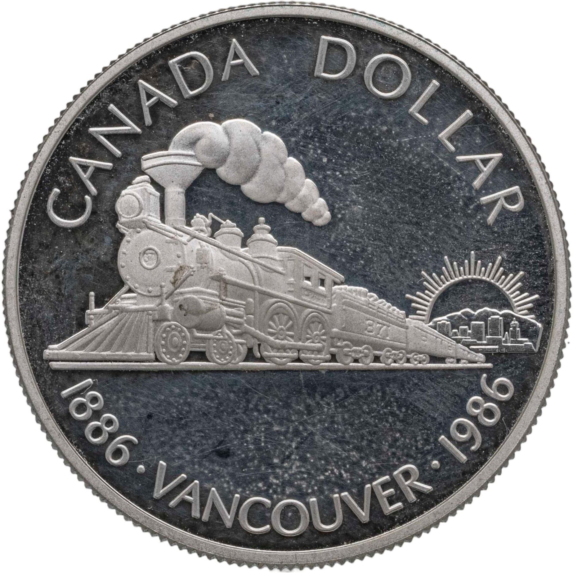 Канада 1 доллар dollar 1986 "100 лет городу Ванкувер", Серебро 500, в сохранности Proof