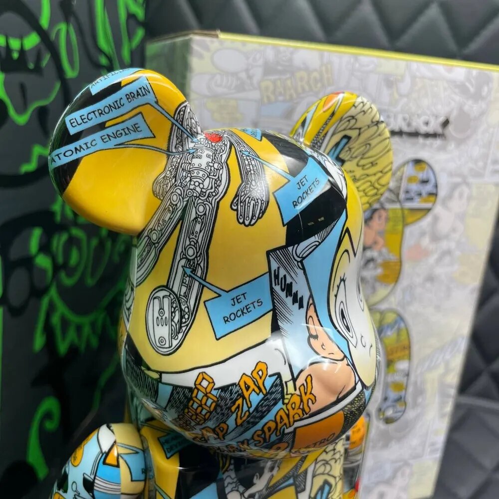 Игрушка Bearbrick Basquiat x Astro Boy 28см 400% Красный, голубой, черный ABS пластик
