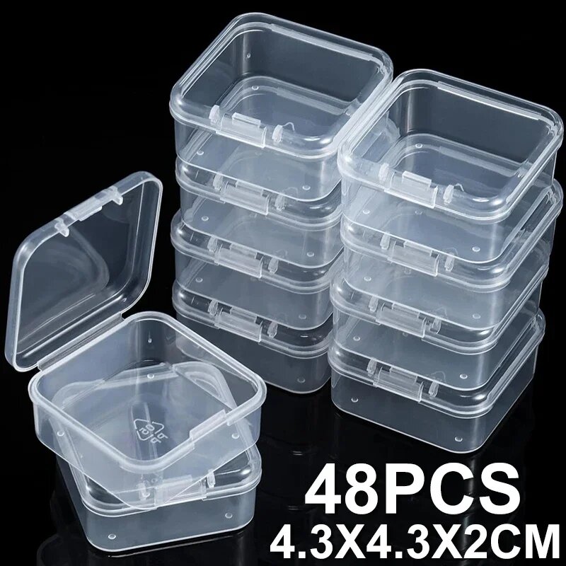 48шт Прозрачных пластиковых контейнеров 4.3x4.3x2 см