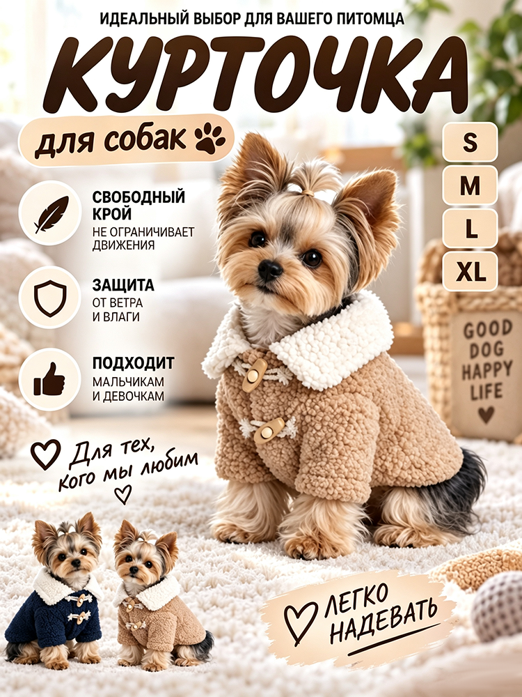 Куртка для маленьких и средних собак, размер S, подходит для веса 1,5-2,5 кг, 25X35 см