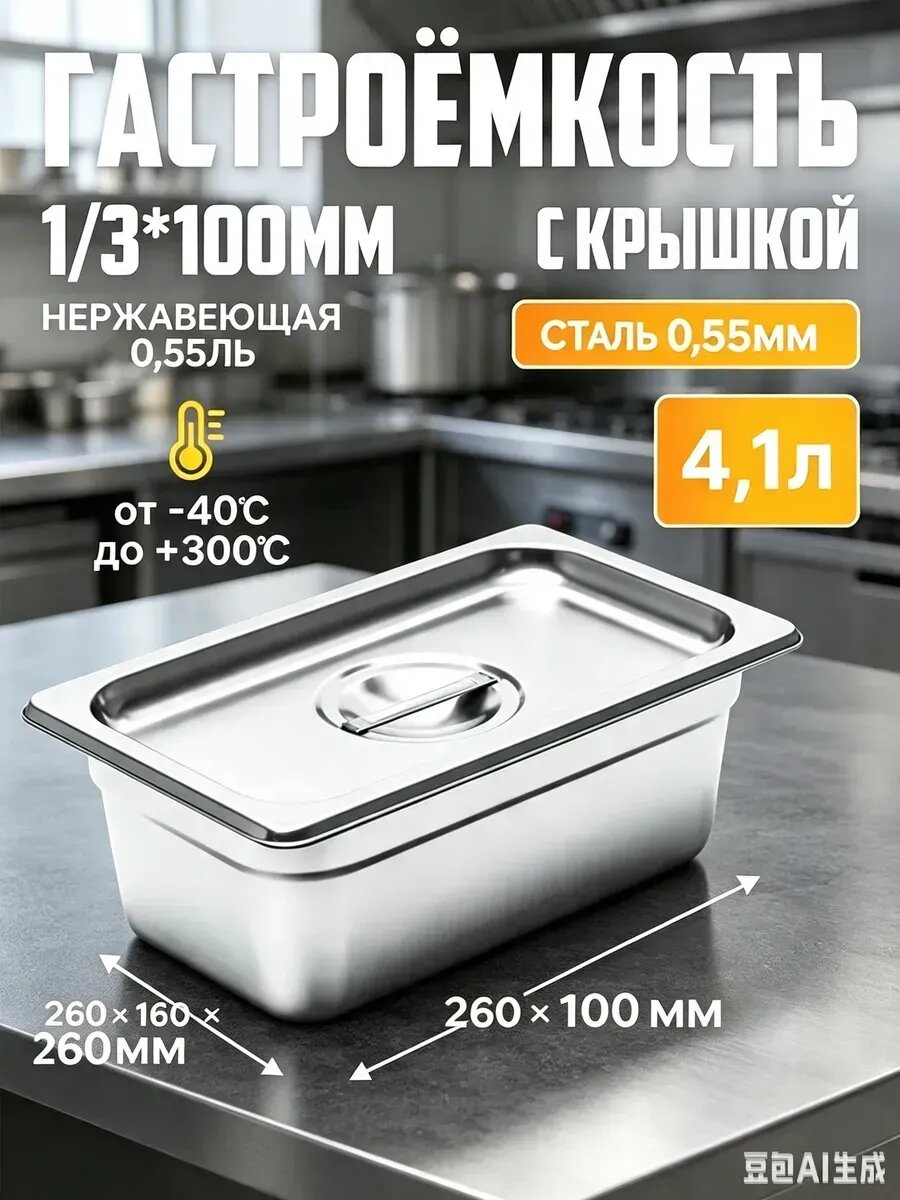 Гастроемкость из нержавеющей стали с крышкой