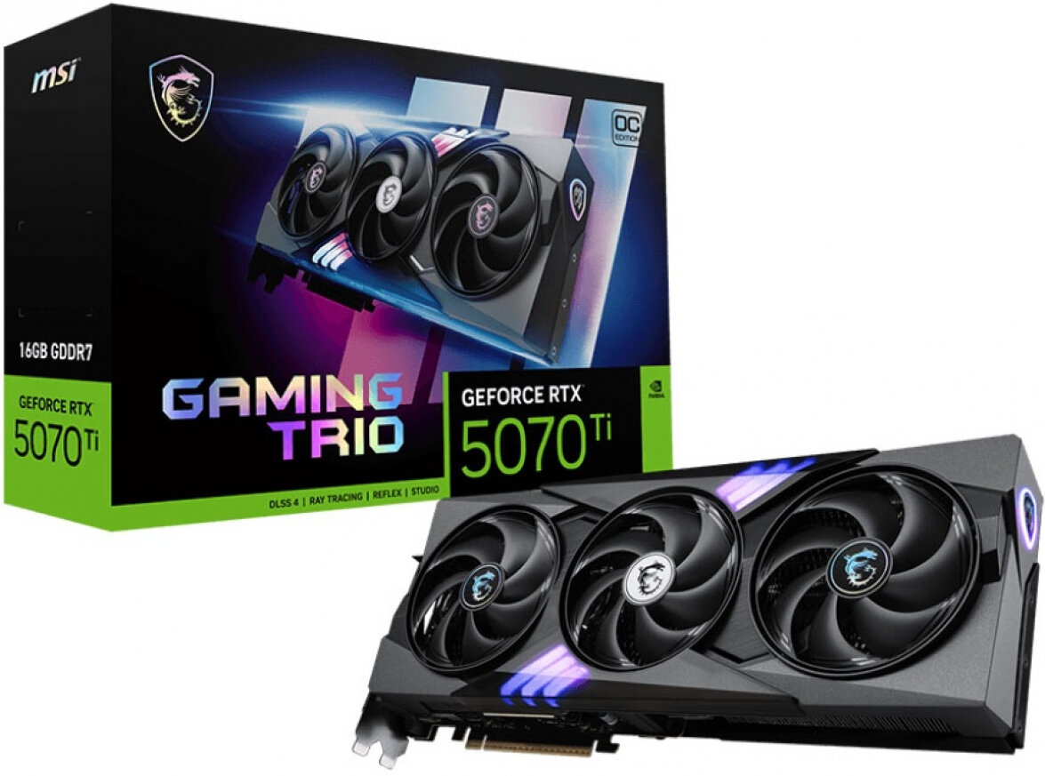 Видеокарта RTX 5070Ti 16Gb MSI GAMING TRIO OC, Blackwell 8960 ядер CUDA, 3 вертукши