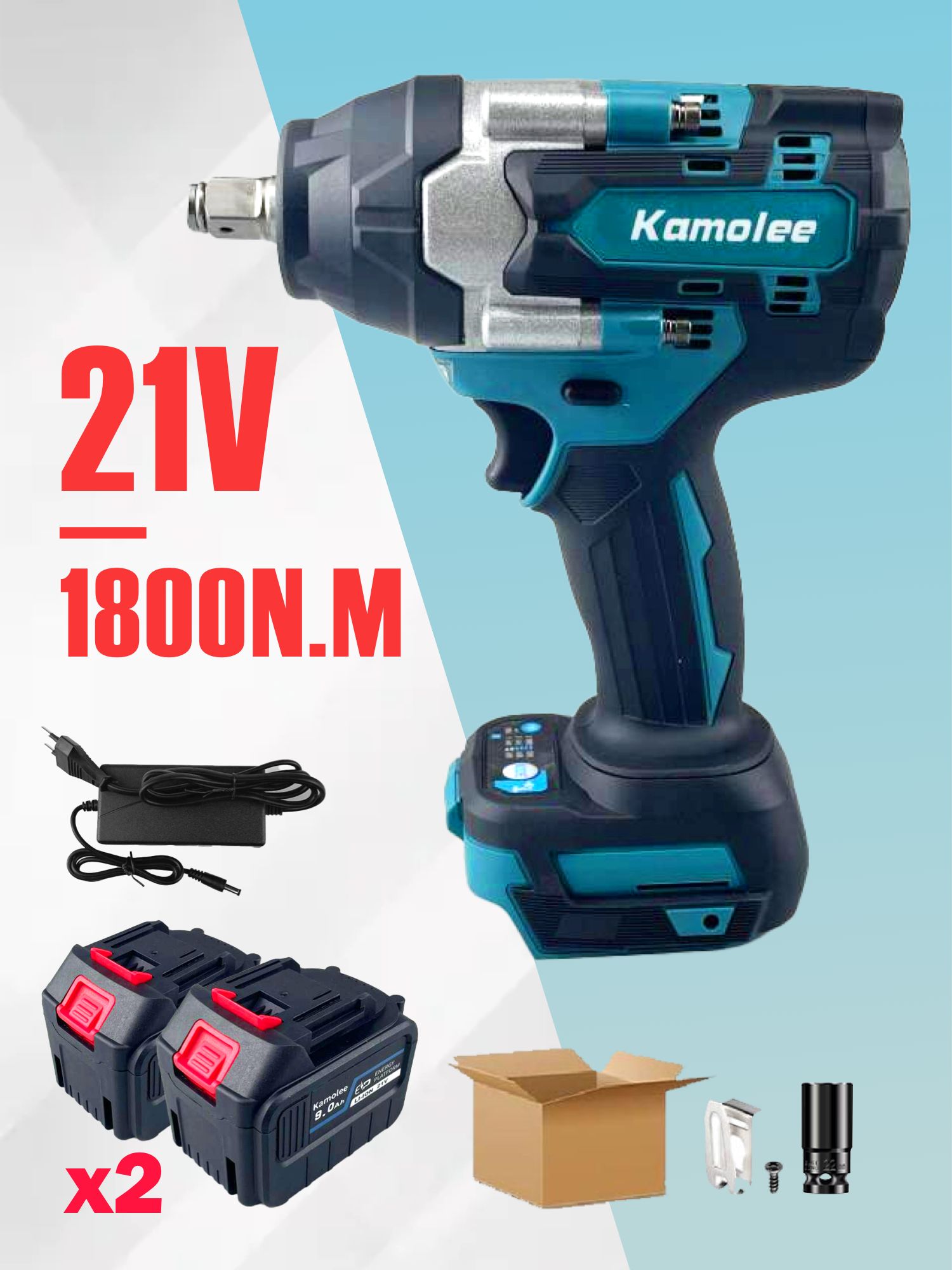 Kamolee Tool DTW700 1/2" 1800N. m Бесщеточный Электрический Ударный Гайковерт(2 АКБ 9,0 Ач, гофроящик)