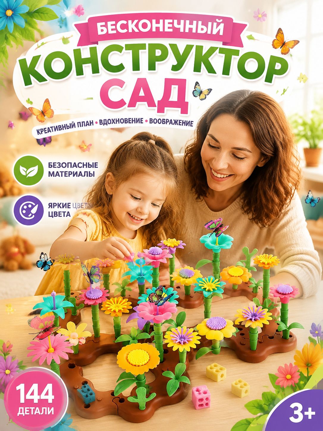 Конструктор для девочки Цветочный сад Набор для девочек, 144 детали(разноцветный)