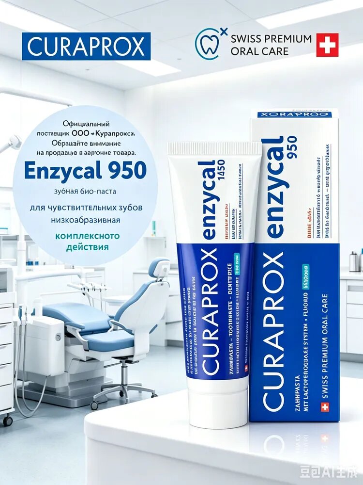 Зубная паста с фтором CURAPROX Enzycal 950 ppm для взрослых и детей от 6 лет, абразивность RDA 30, для ежедневной гигиены, без сахара 75 мл