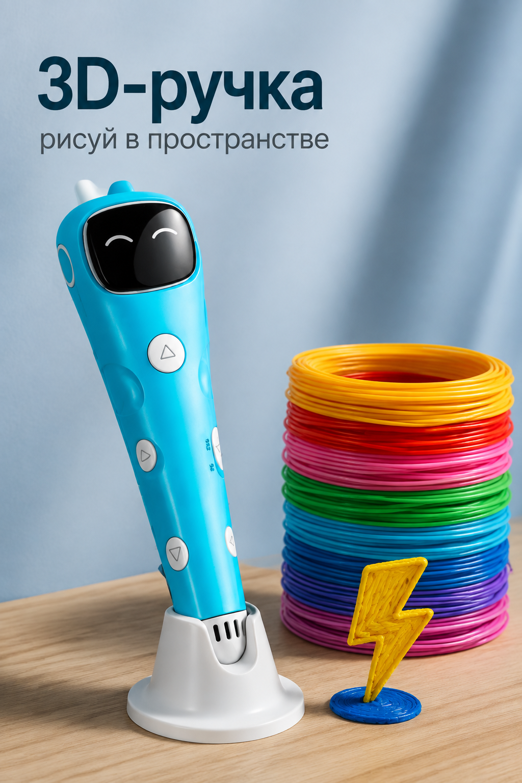 3D-ручка на аккумуляторе с дисплеем и набором PCL-пластика, 23 цвета
