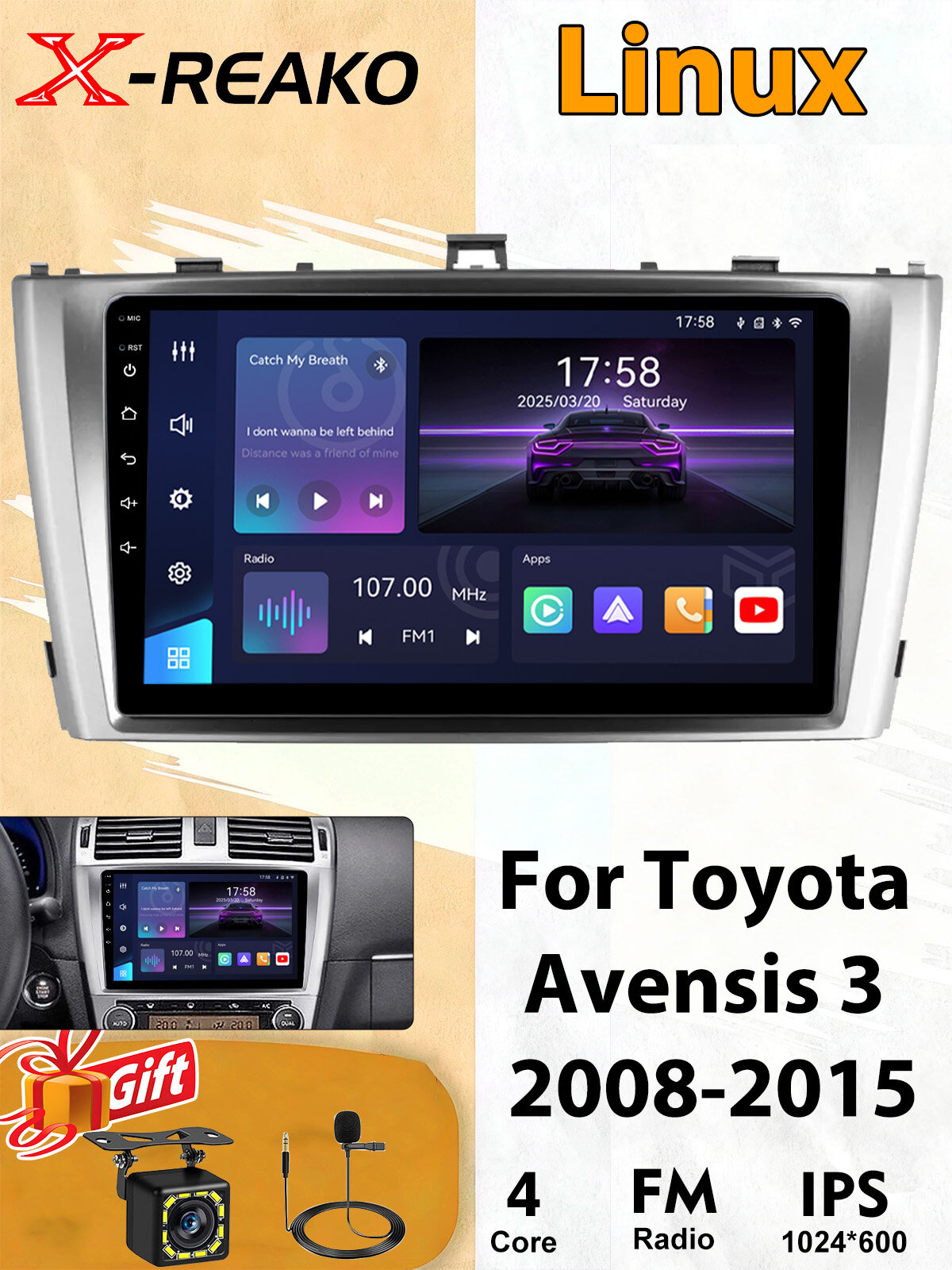 Магнитола для Toyota Avensis 3 2008-2015 экран 9 дюймов Андроид wifi Bluetooth GPS