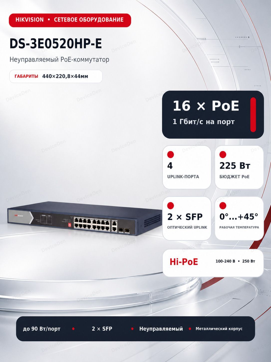 Hikvision DS-3E0520HP-E неуправляемый PoE-коммутатор